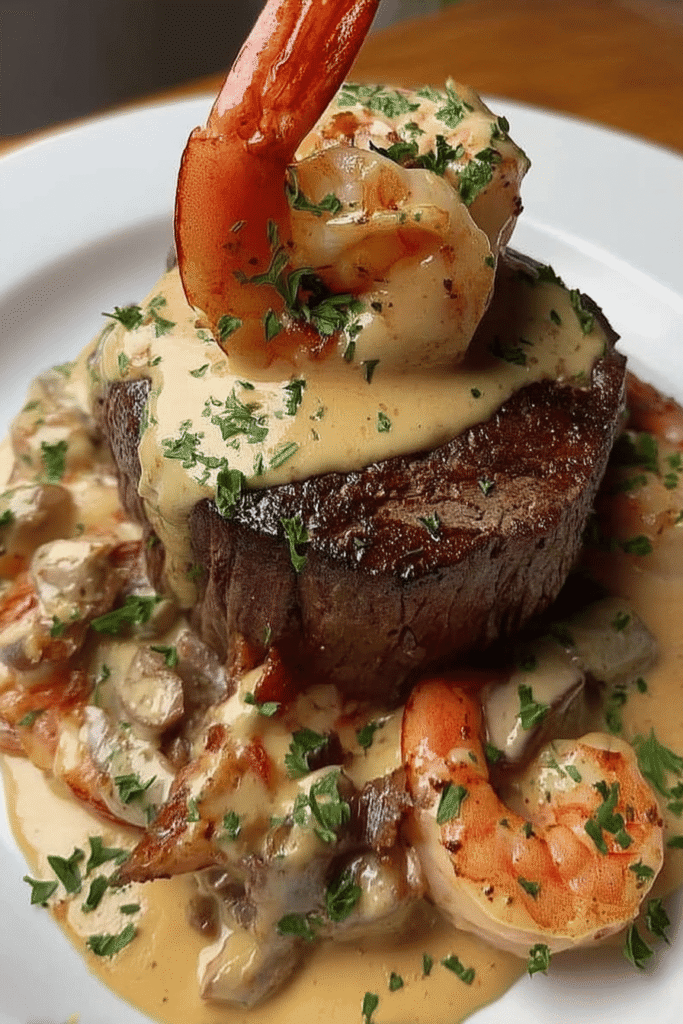 Filet Mignon with Shrimp and Lobster Cream Sauce Recipe